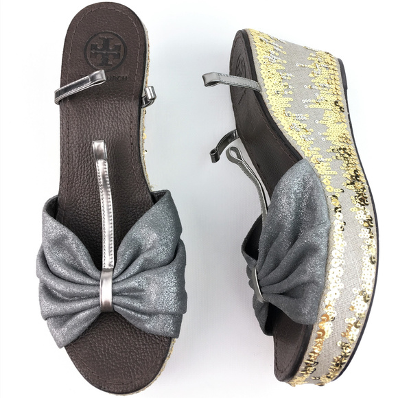 Tory Burch | Shoes | Tory Burch Declan 2 Sequin Wedges Sandals | Poshmark